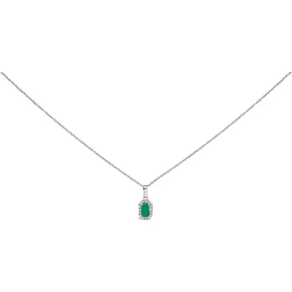 HAUS OF BRILLIANCE 10k White Gold Gemstone And Diamond Pendant Necklace - Green Emerald | White